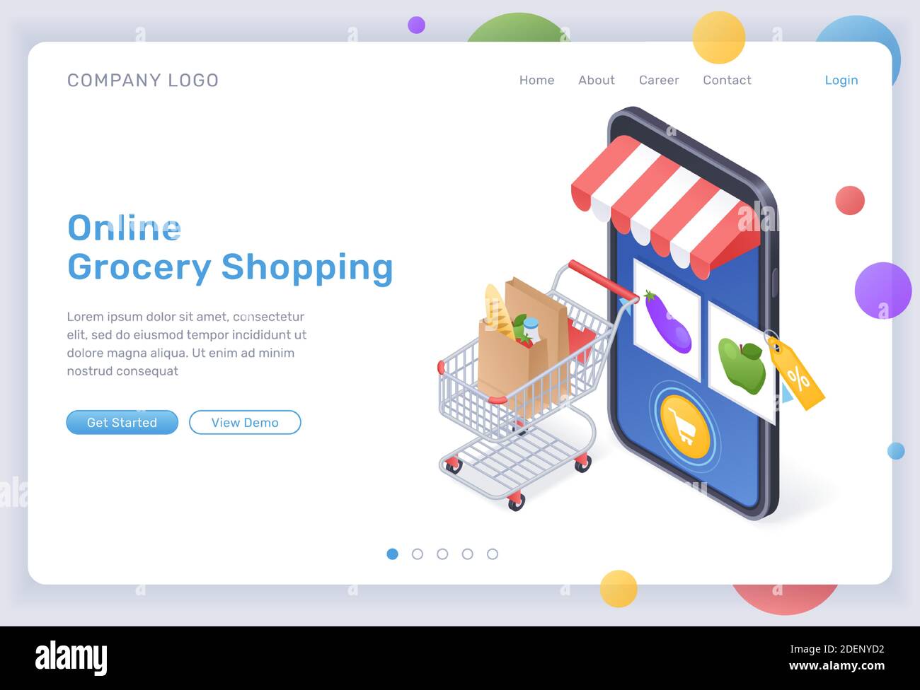 Online grocery shopping isometric landing page, digital store for food ...