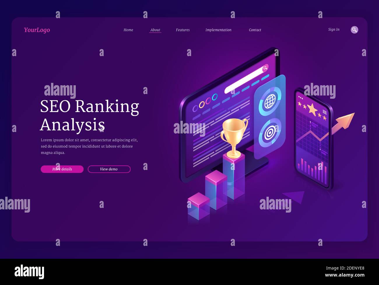 SEO ranking analysis banner. Digital analytics of search engine ...