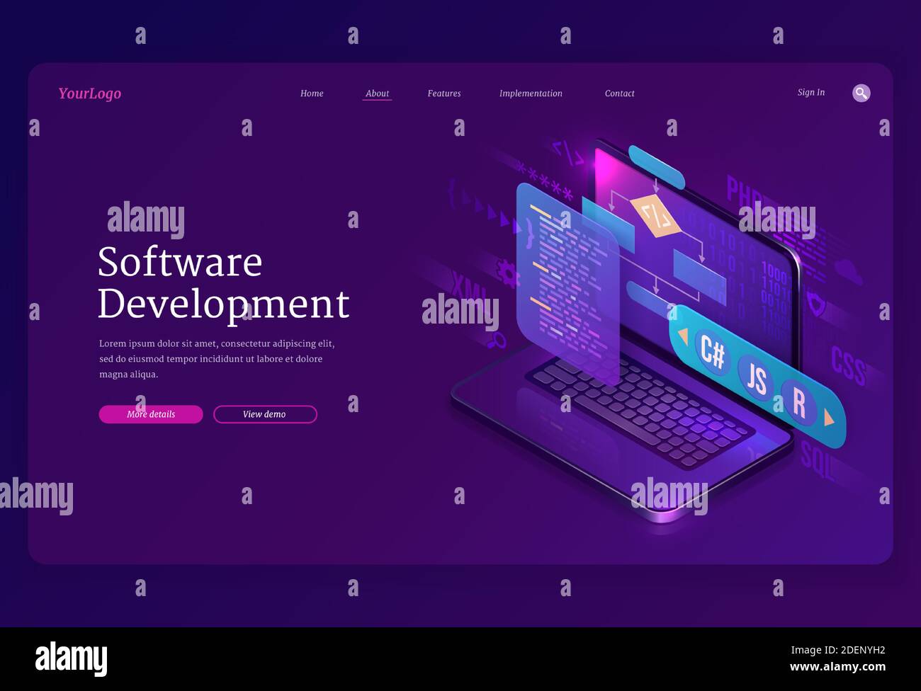 Software Development Isometric Landing Page Website Or Program Coding