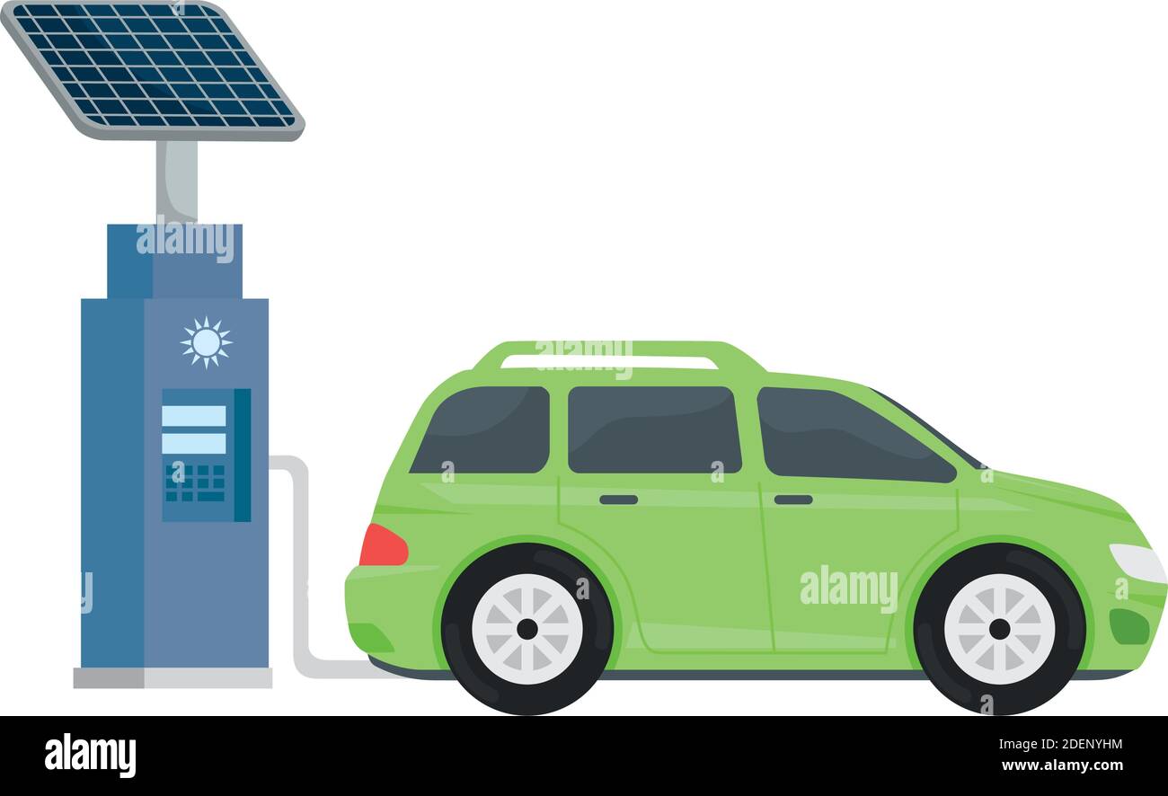 electric ecology service station with green car Stock Vector Image ...