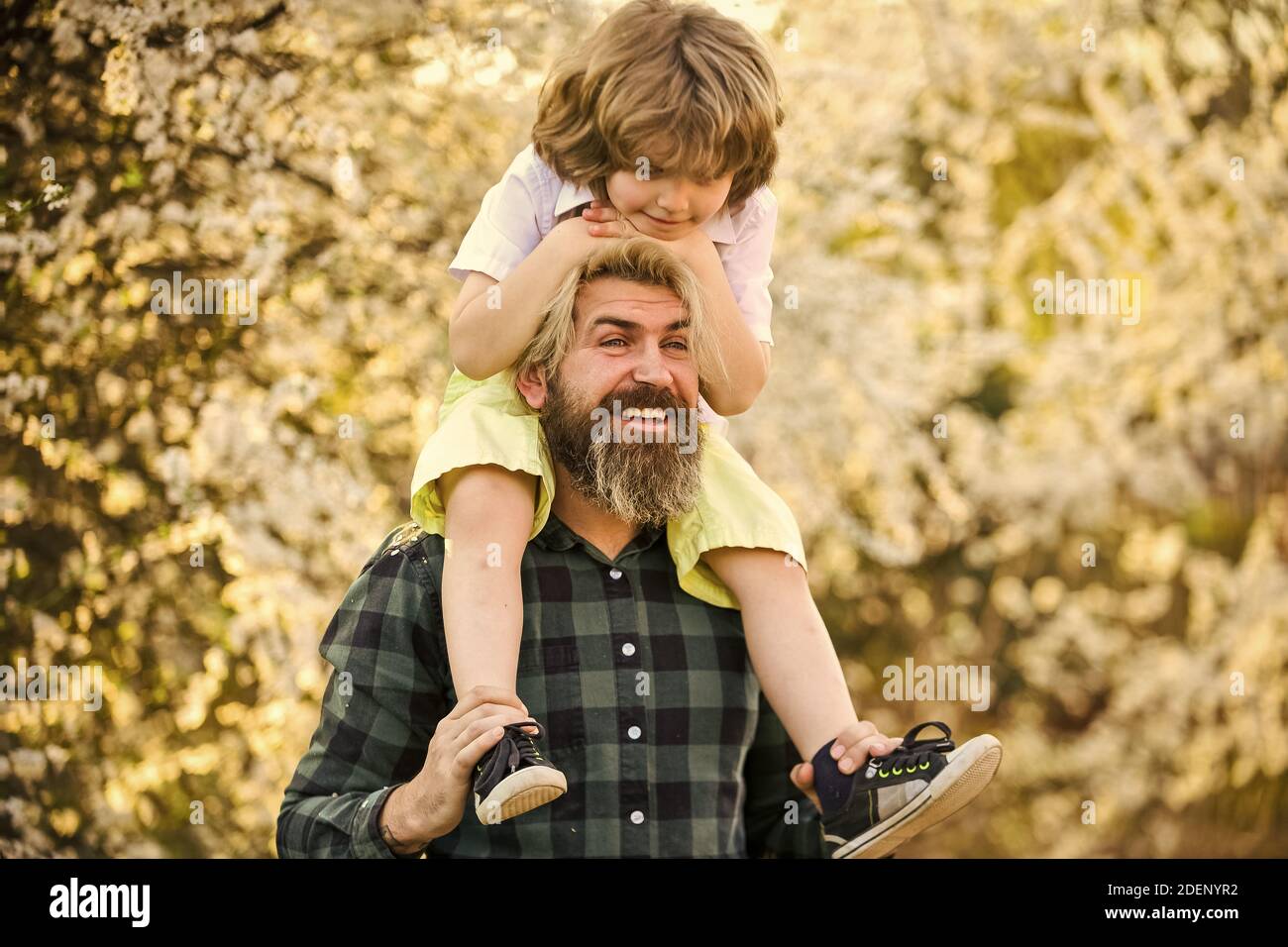 Happy family. Fatherhood happiness. Fathers day. Earth day. Little boy ...