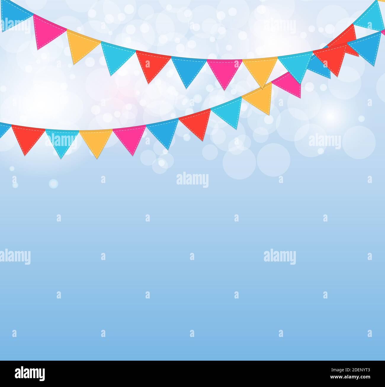 Party on Blue Background with Flags Illustration Stock Photo - Alamy