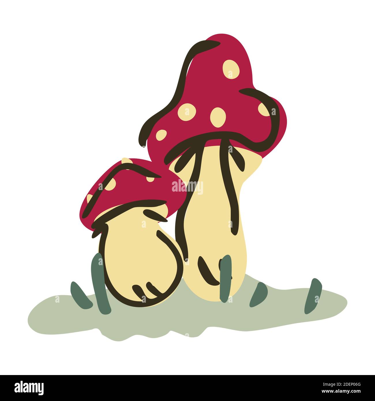 Cute cartoon toadstool mushroom monochrome lineart vector illustration ...