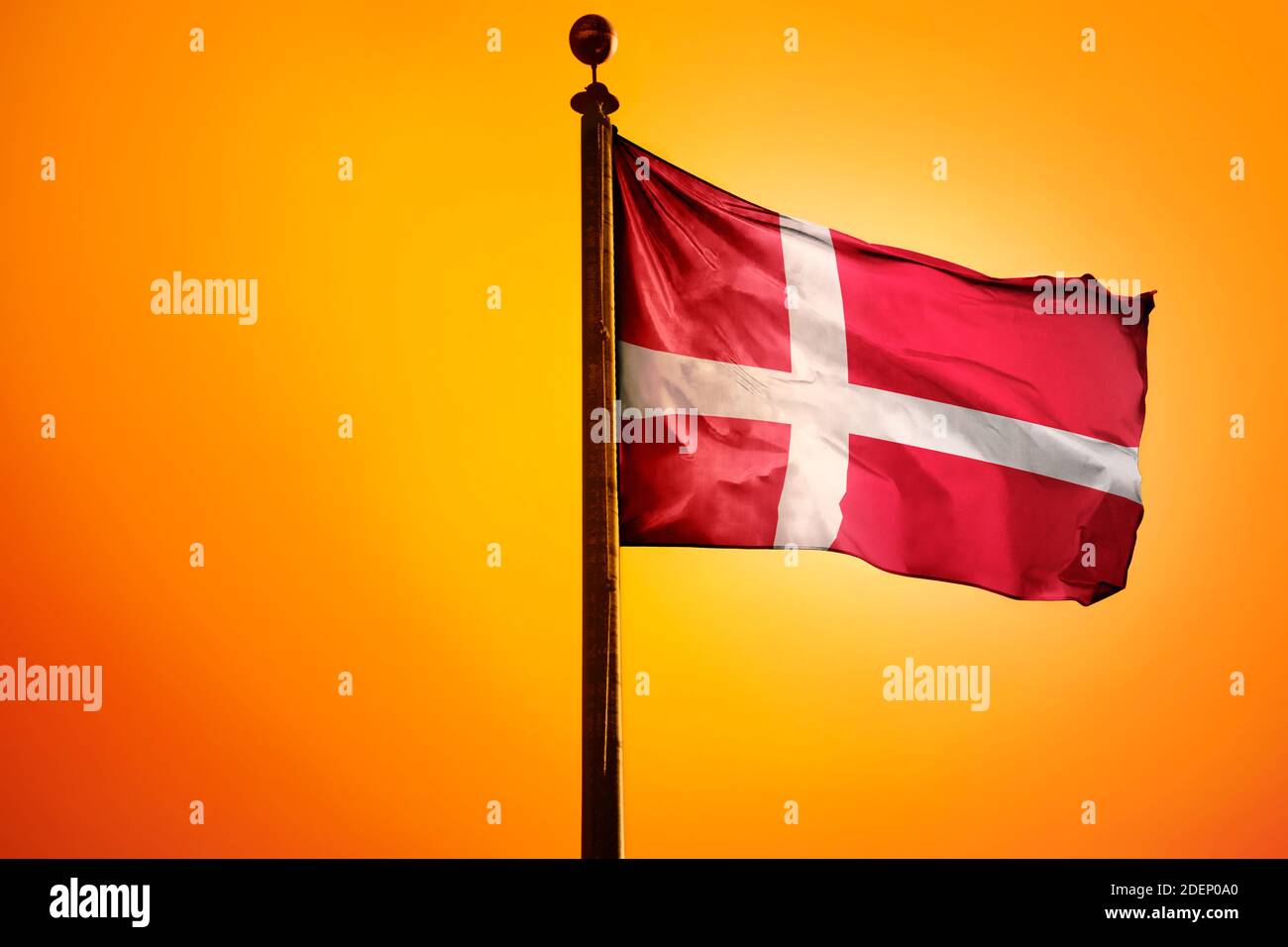 Denmark Flag, Flag waving with Sunrise Stock Photo - Alamy