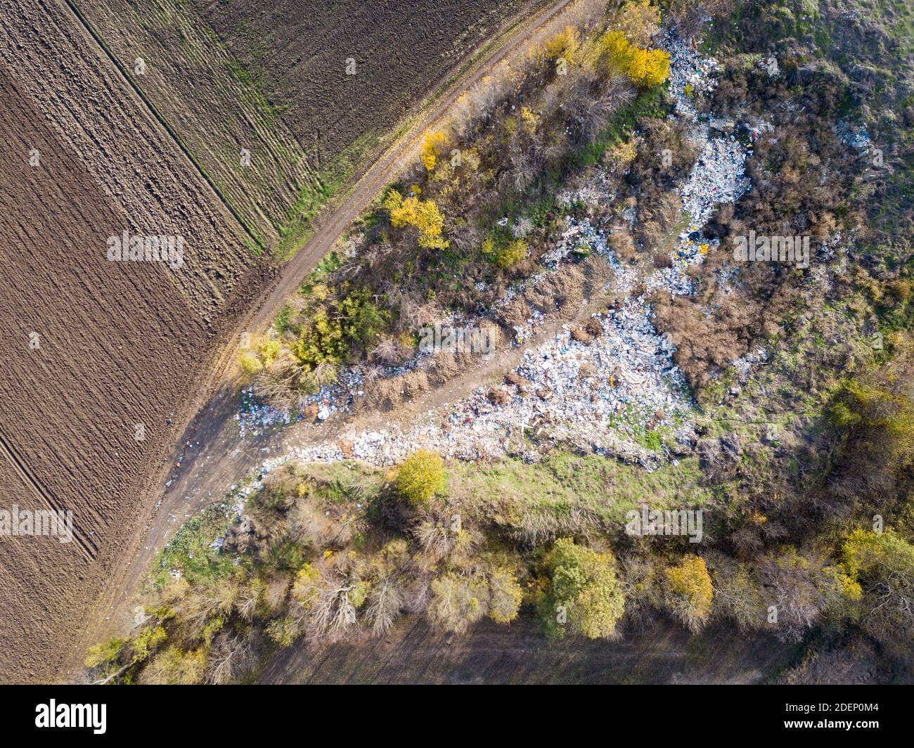 Top areal view from drone above trash and garbage dump Stock Photo - Alamy