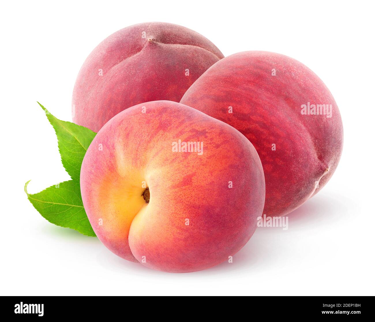 Three pink peaches isolated on white background Stock Photo - Alamy