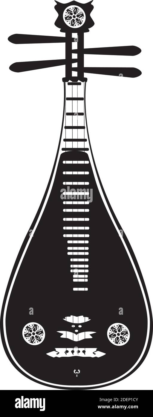 Vector black and white traditional chinese liuqin Stock Vector Image ...