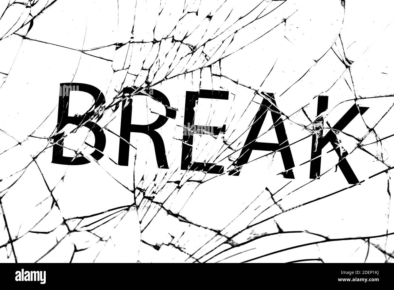 broken glass with cracks with the inscription break Stock Photo - Alamy