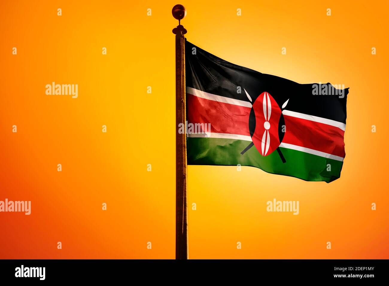 Kenya Flag, Flag waving with Sunrise Stock Photo - Alamy