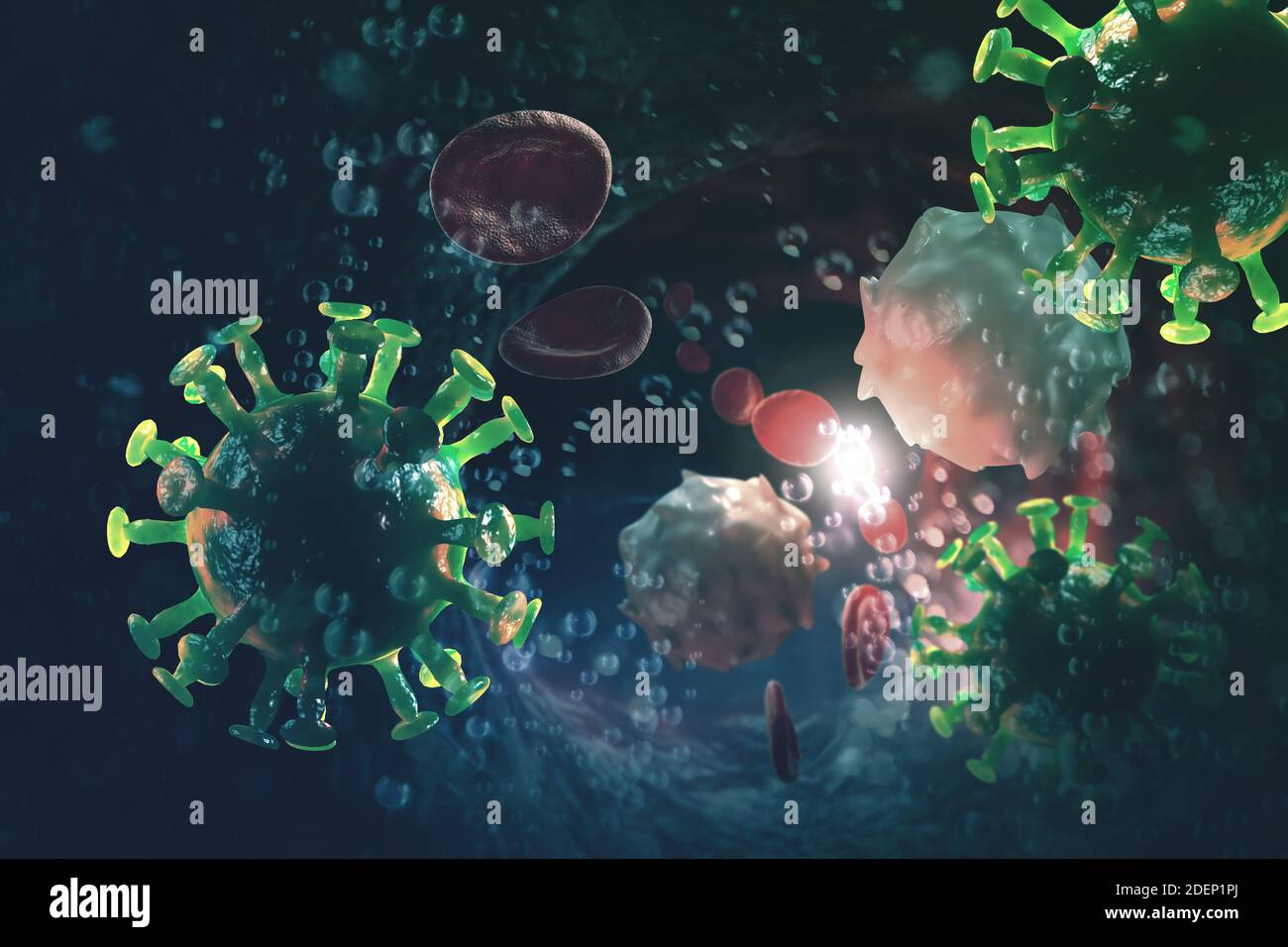 Blood stream coronavirus infection attacking immune system 3D ...
