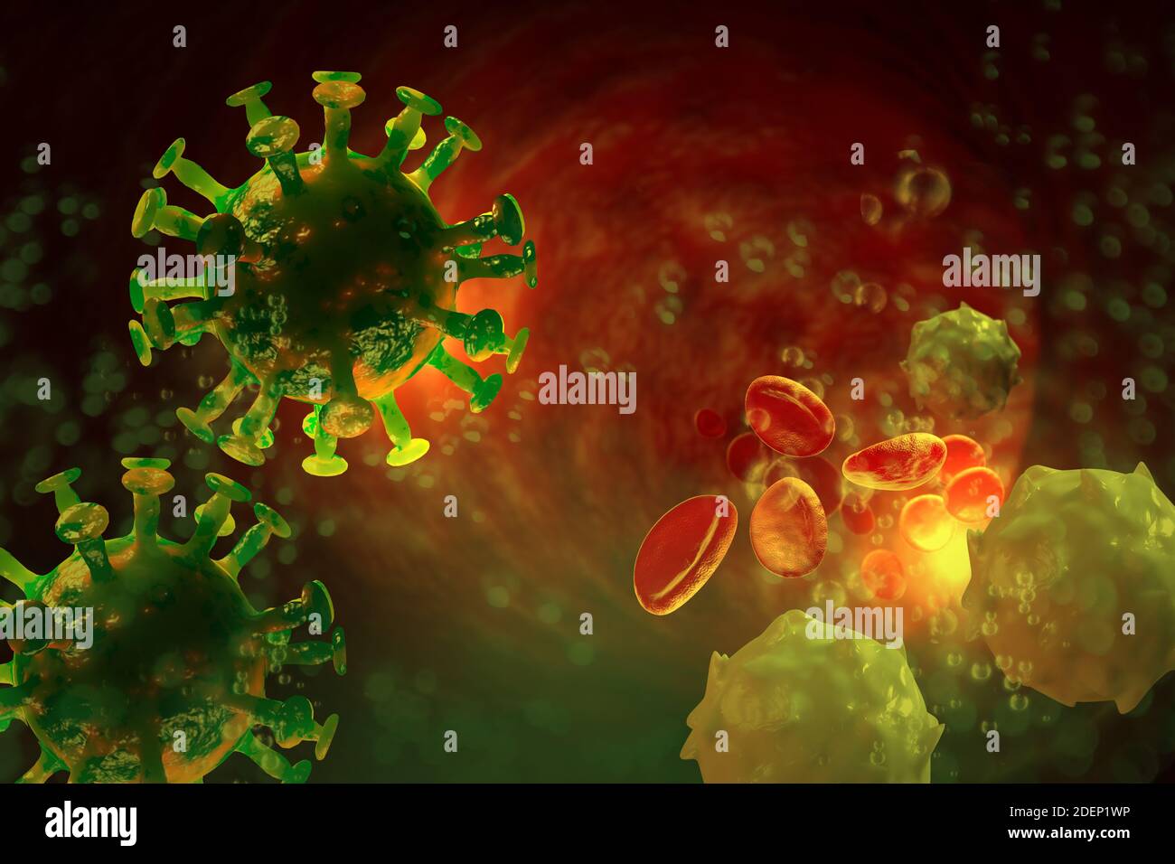 Blood stream coronavirus infection attacking immune system 3D ...