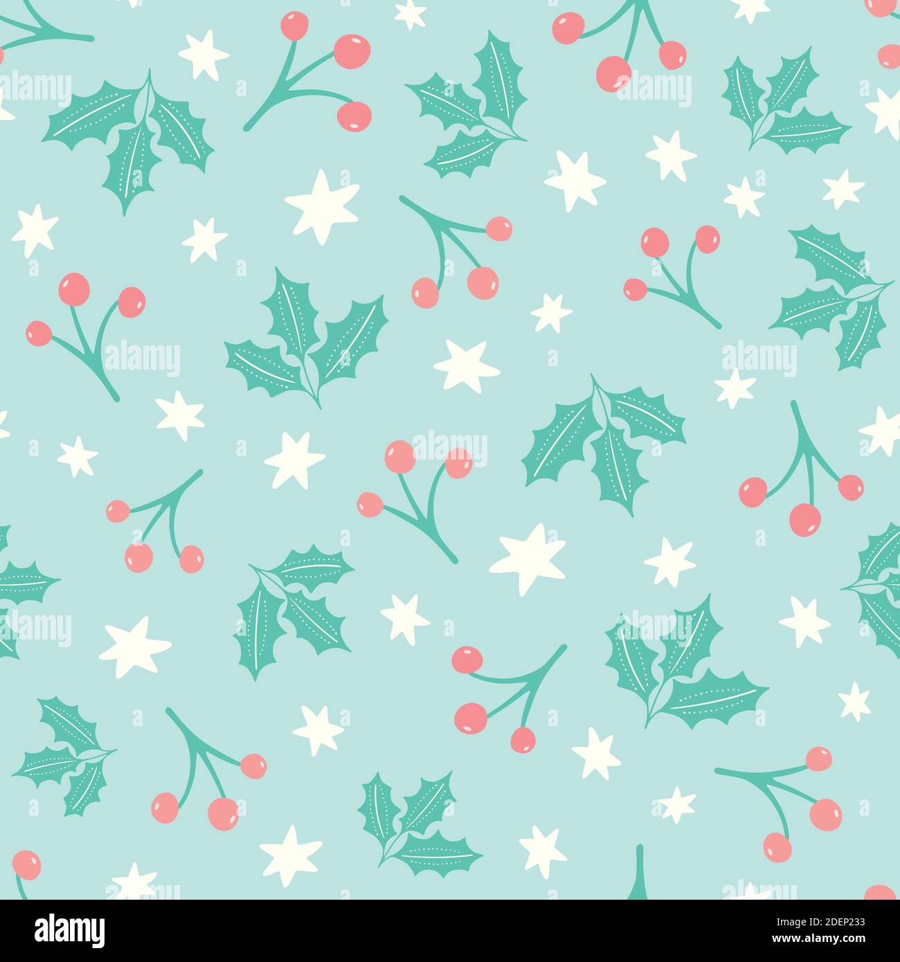 Christmas holly and berry pattern design background. Cute festive ...