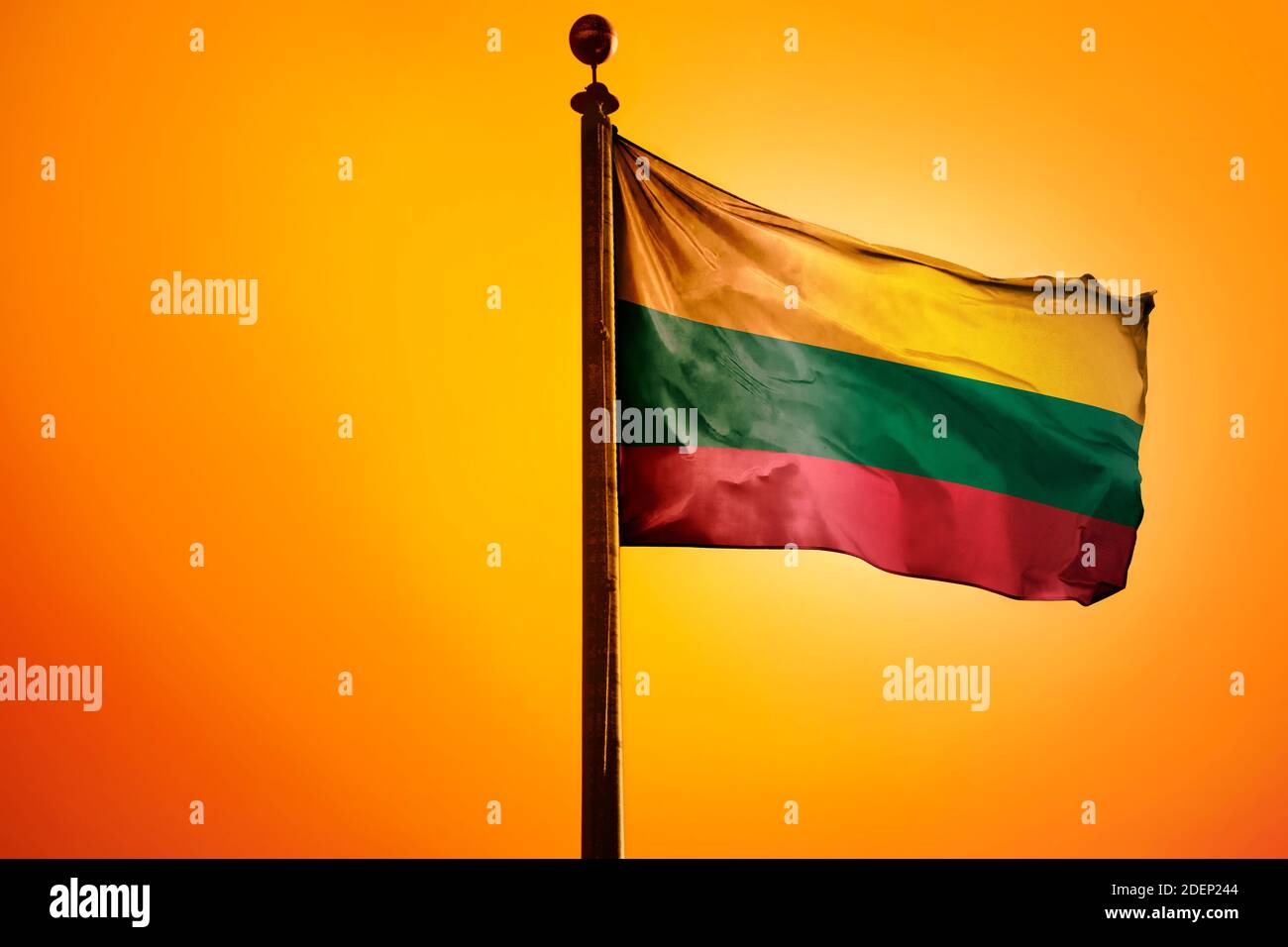 Lithuania Flag, Flag waving with Sunrise Stock Photo - Alamy