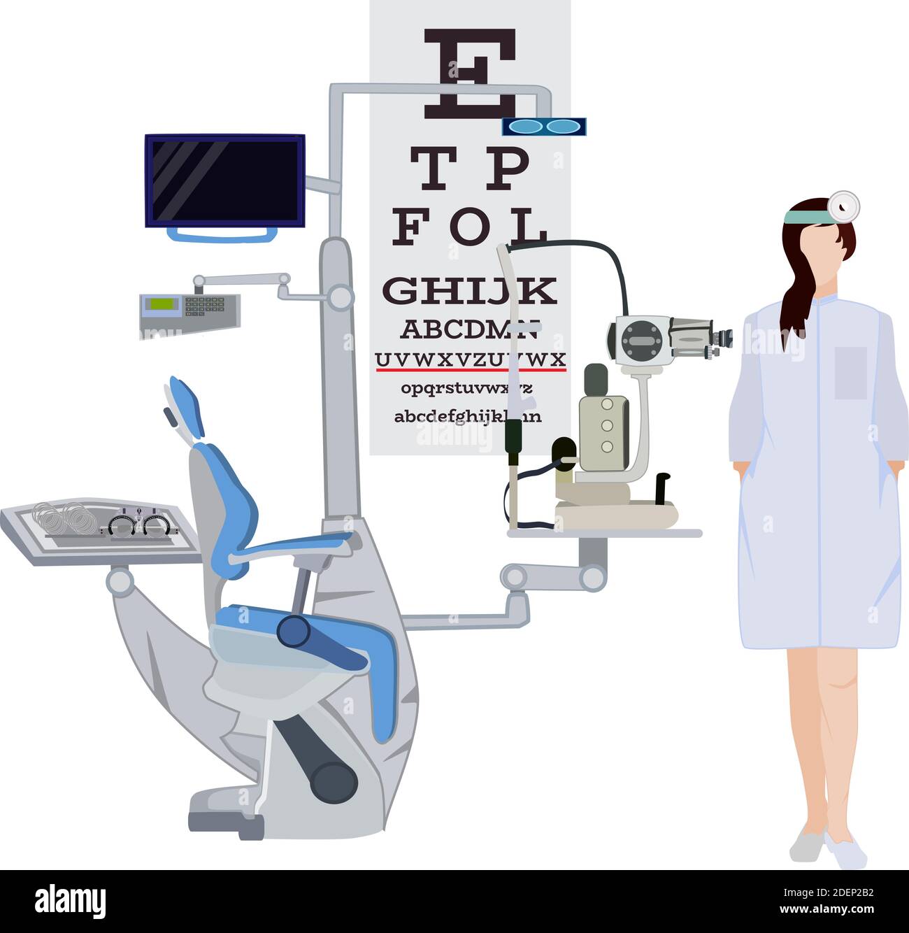 Ophthalmologist and ophthalmic equipment vector flat illustration Stock ...