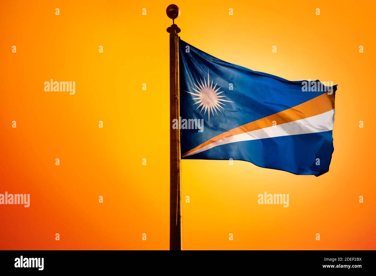 Marshall Islands Flag, Flag waving with Sunrise Stock Photo - Alamy