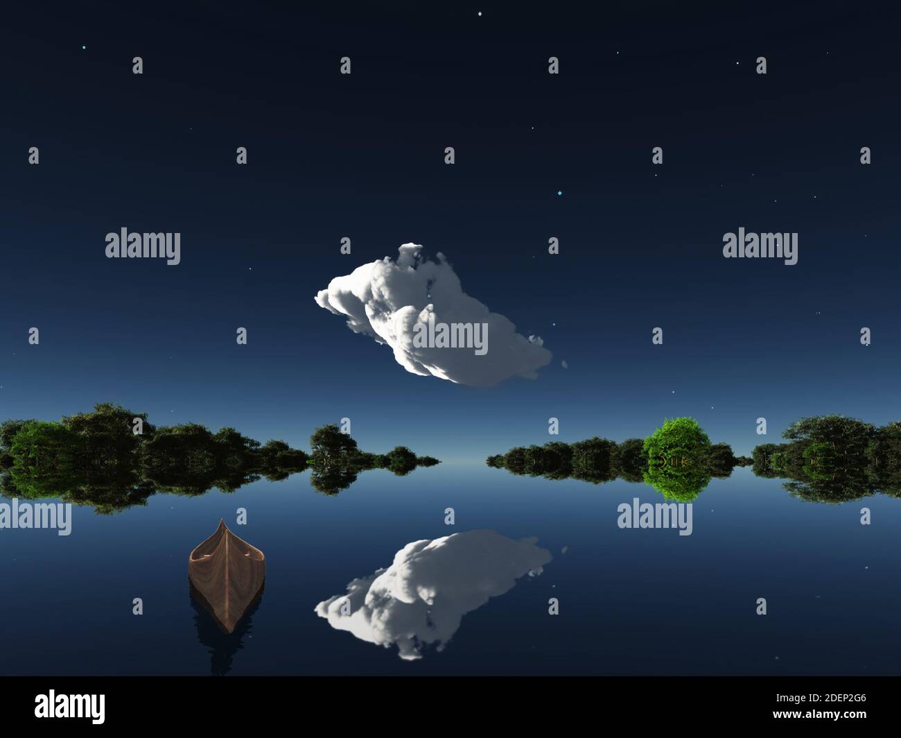 Empty boat floating on water surface. 3D rendering Stock Photo - Alamy