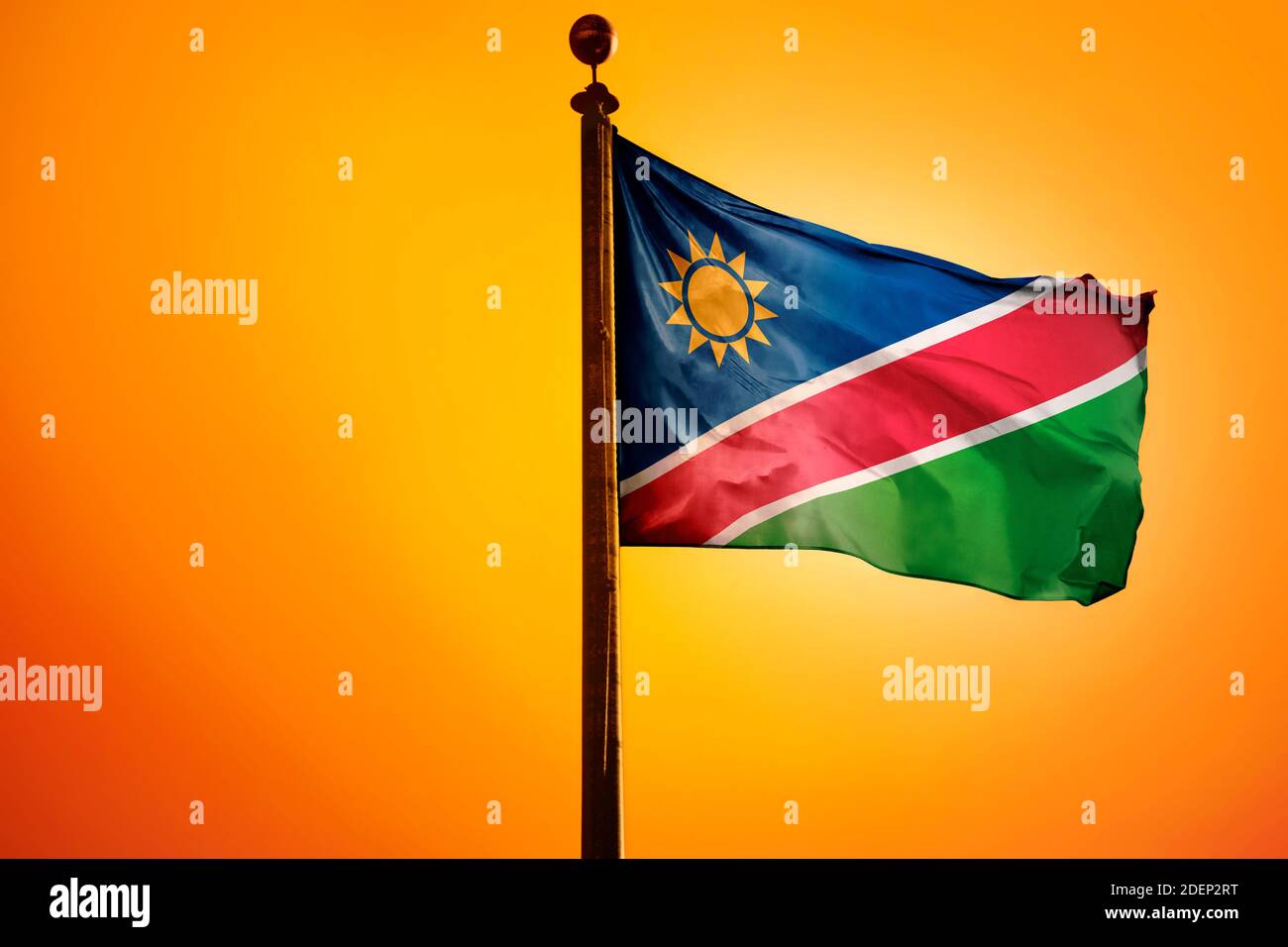 Namibia Flag, Flag waving with Sunrise Stock Photo - Alamy