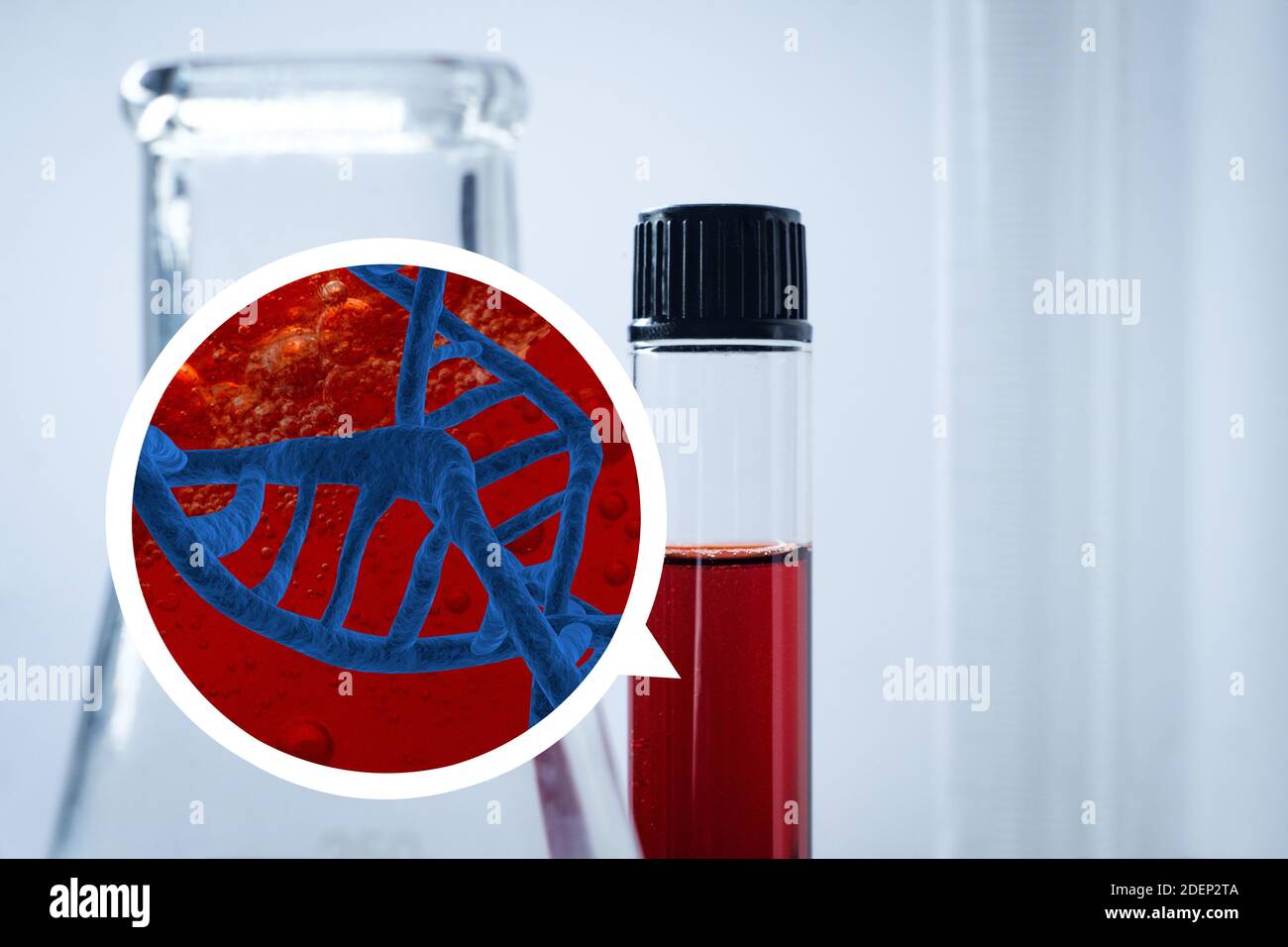 Medical test tube with blood DNA sample for laboratory medical testing ...