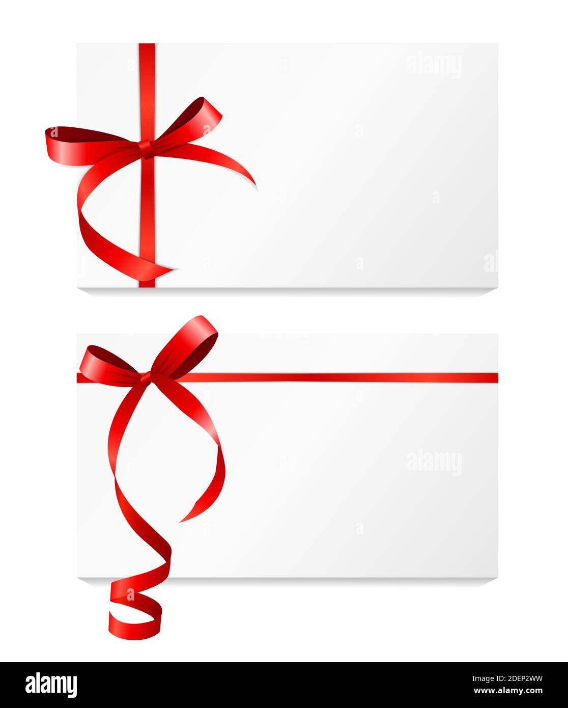 Gift Card with Red Ribbon and Bow Set. illustration Stock Photo - Alamy