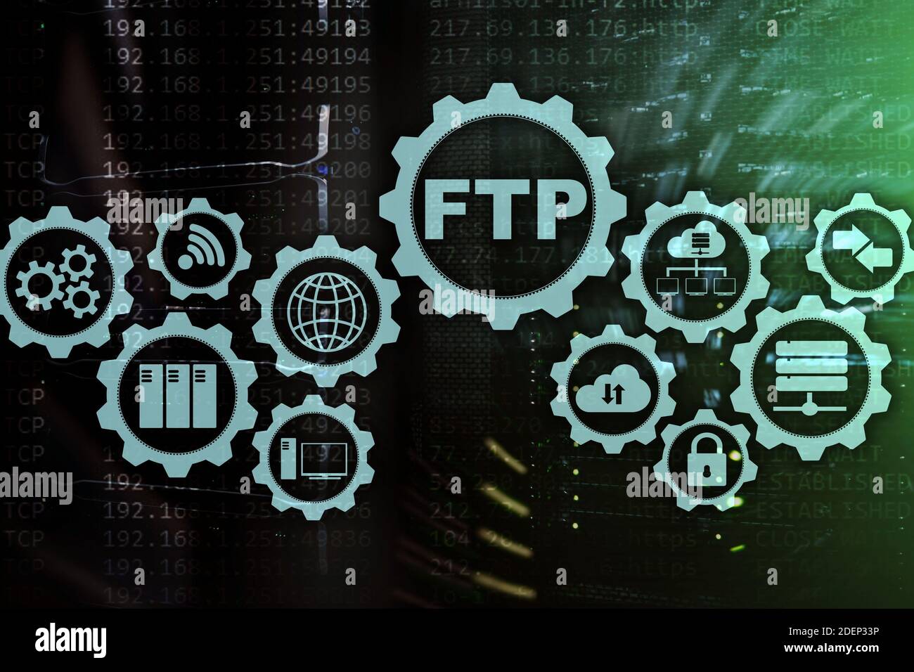 Ftp File Transfer Protocol Network Transfer Data To Server On Supercomputer Background Stock