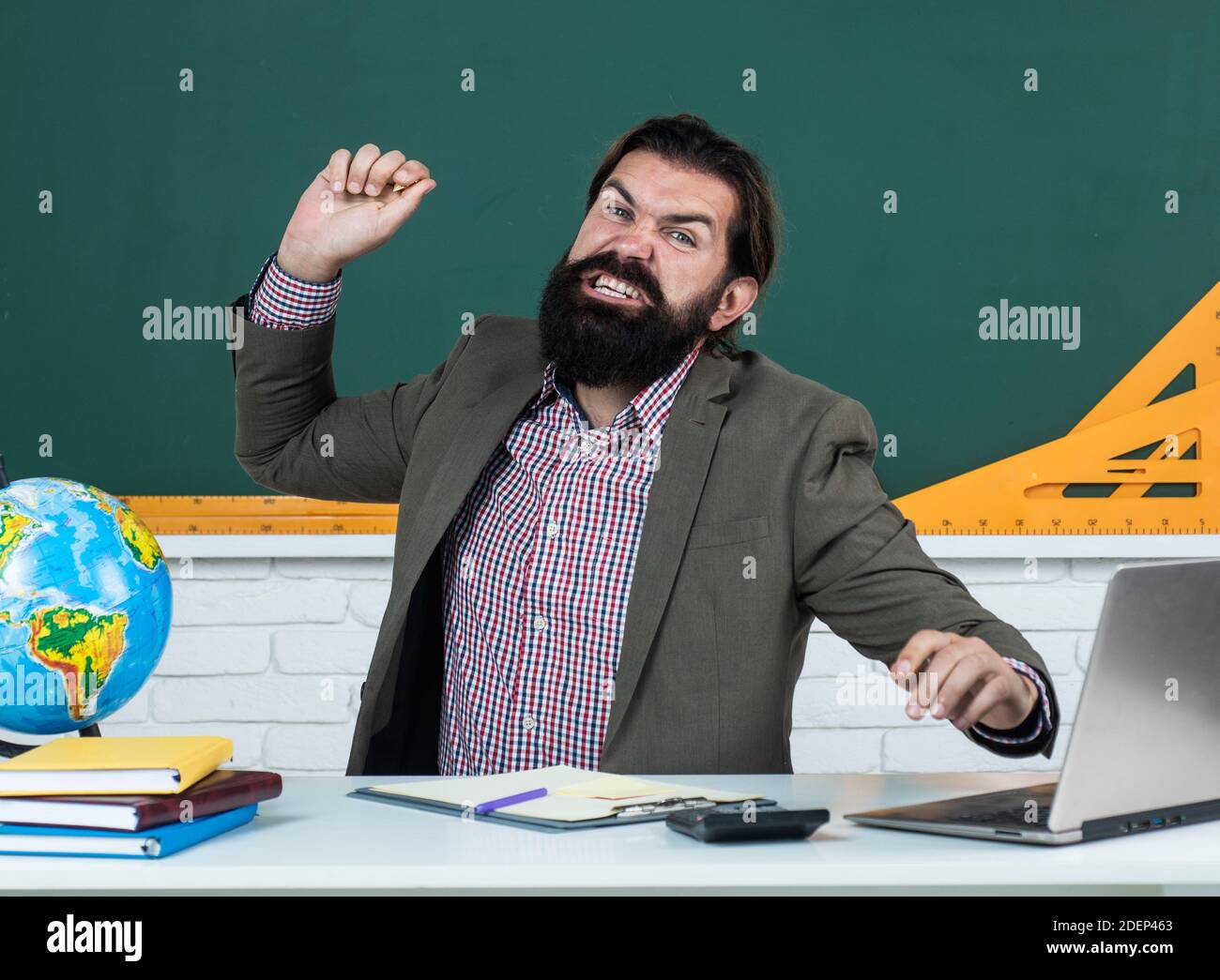 angry bearded guy teacher or student feel rage about bad results of ...