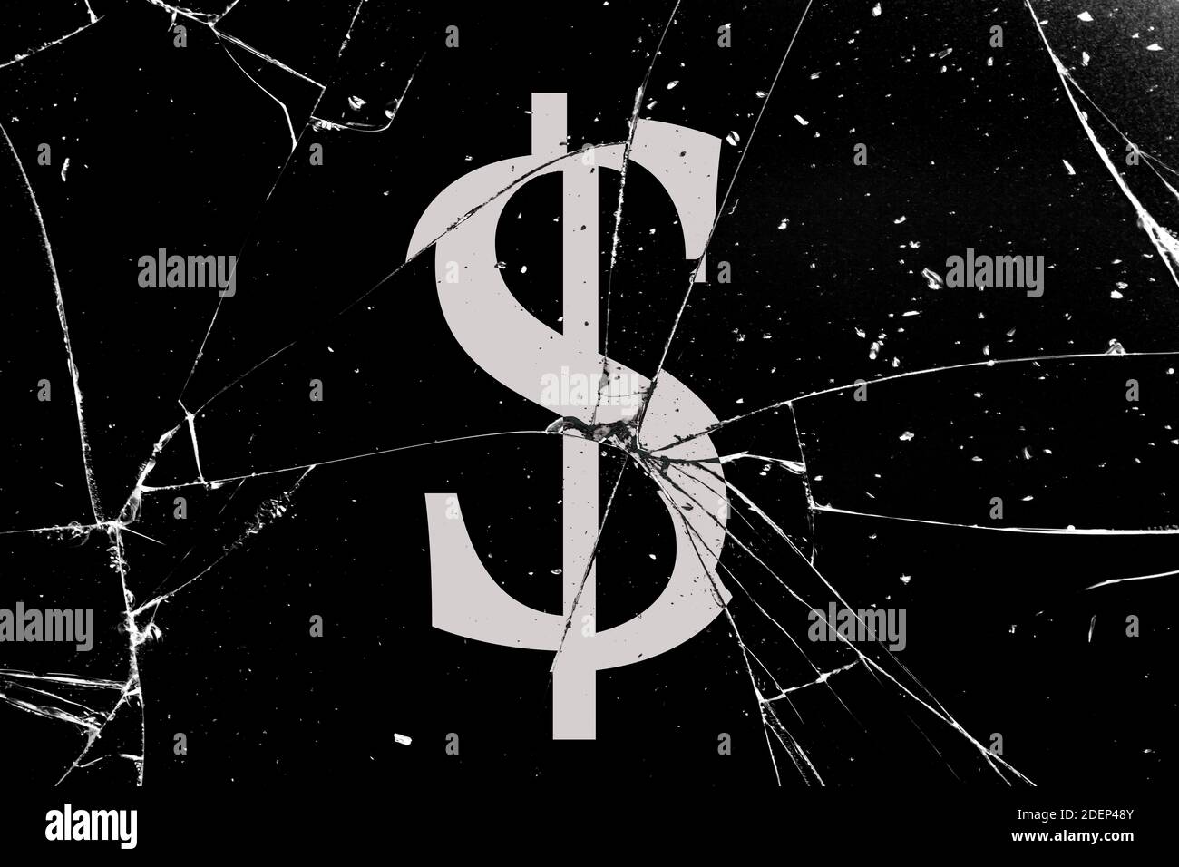 broken glass with cracks with the inscription dollar Stock Photo - Alamy