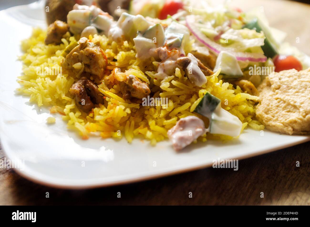 NYC street style Halal chicken and yellow rice with falafel and pita ...