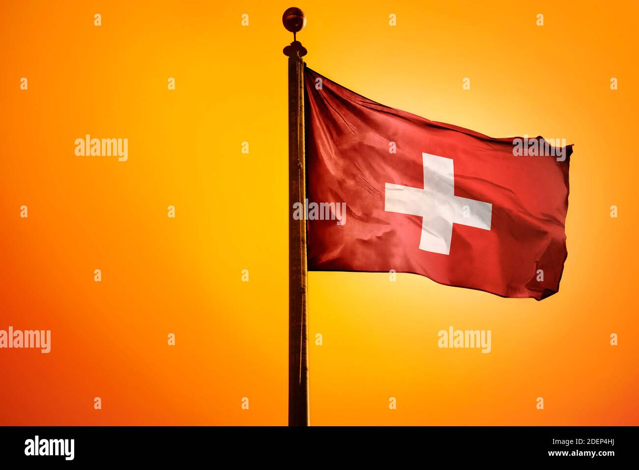 Switzerland Flag, Flag waving with Sunrise Stock Photo - Alamy