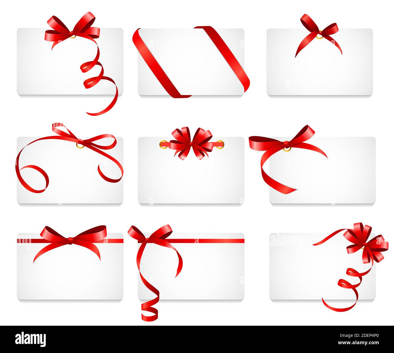 Card with Red Ribbon and Bow Set. illustration Stock Photo - Alamy