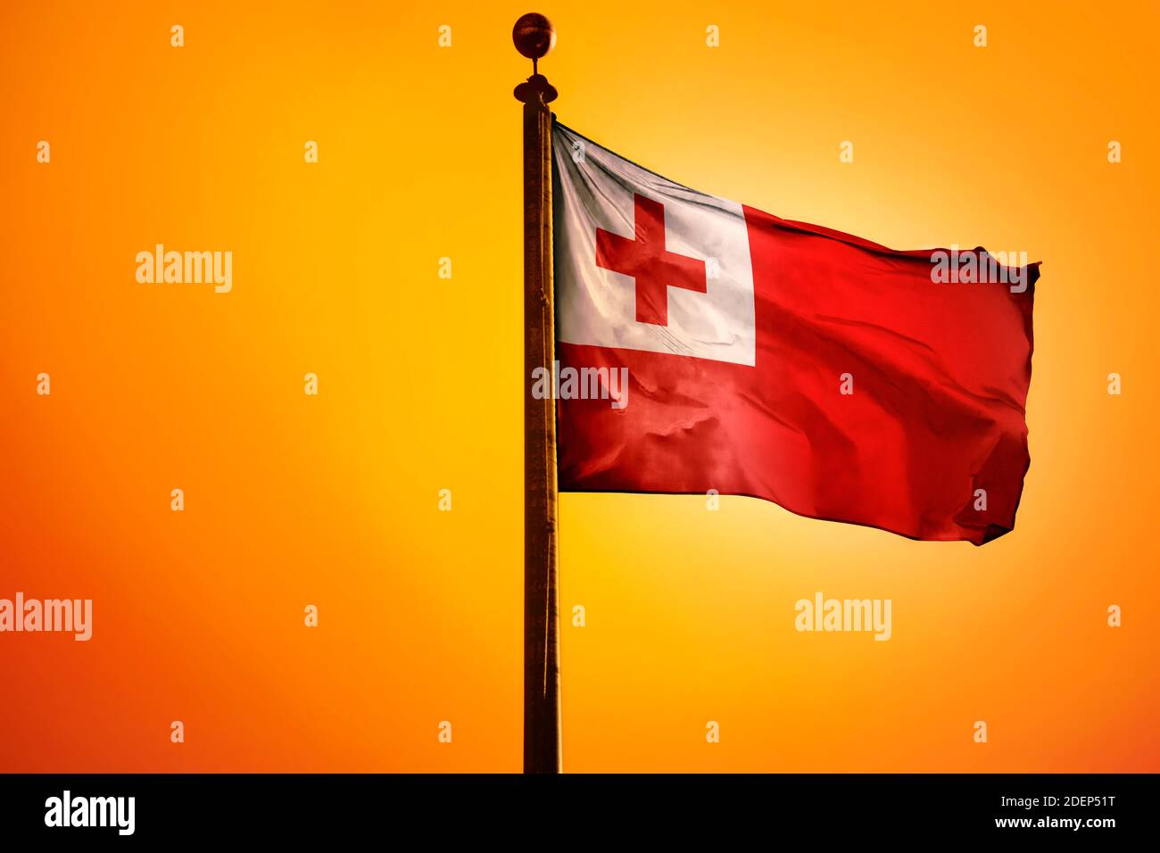 Tonga, Kingdom of Tonga Flag, Flag waving with Sunrise Stock Photo - Alamy
