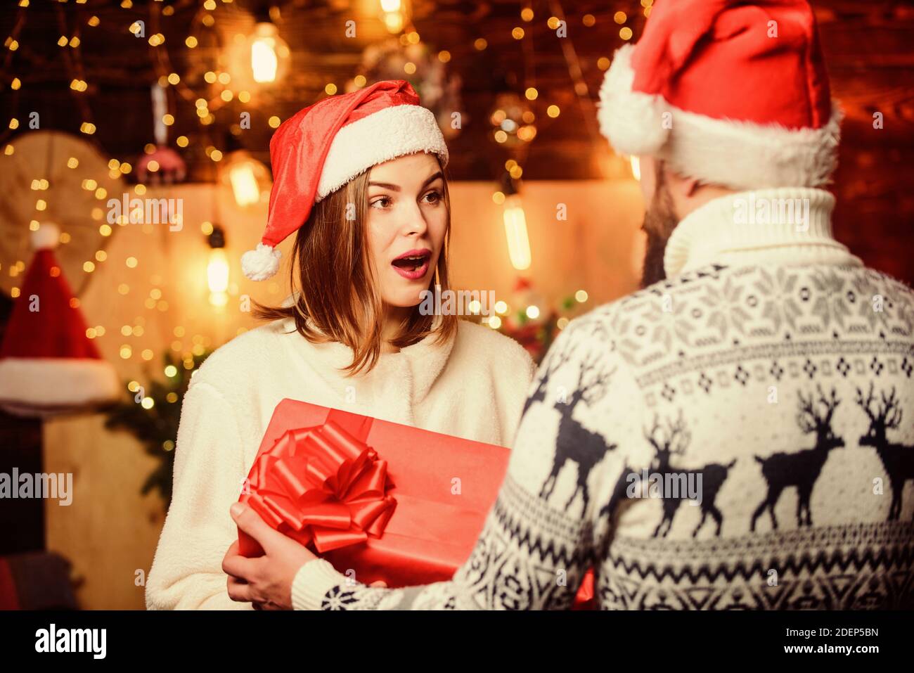 Generous Santa claus. Winter romance. Family tradition. Surprise ...