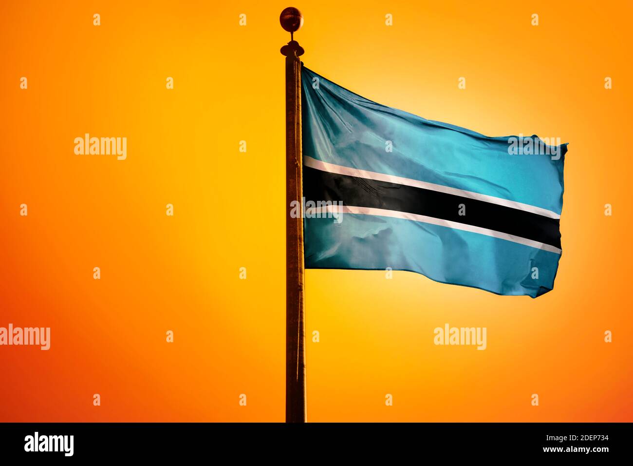 Botswana Flag, Flag waving with Sunrise Stock Photo - Alamy