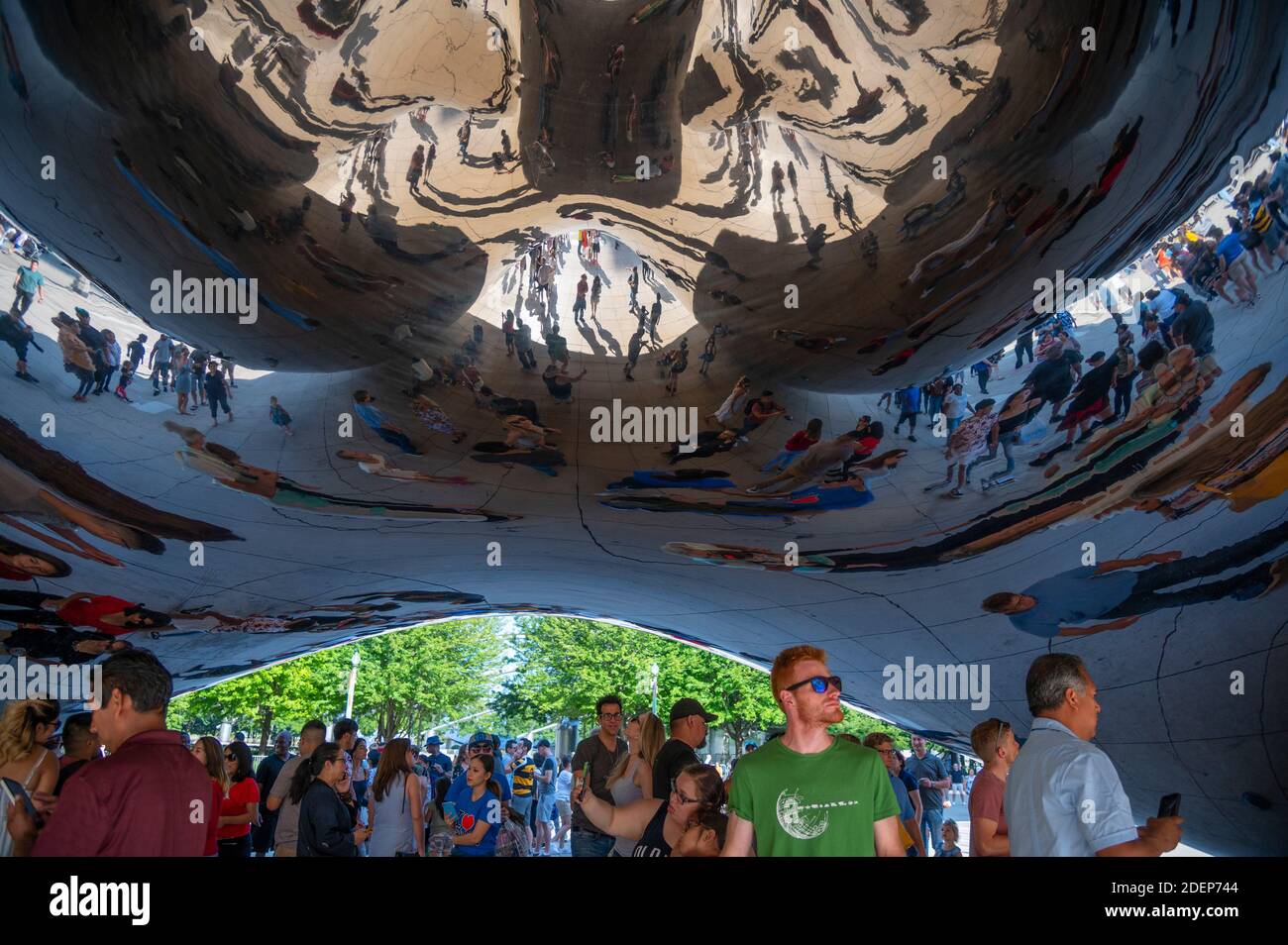 Open space under the Cloud Gate or The Bean sculpture in Chicago Stock ...