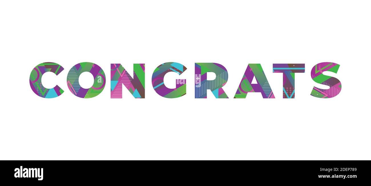 The word CONGRATS concept written in colorful retro shapes and colors ...