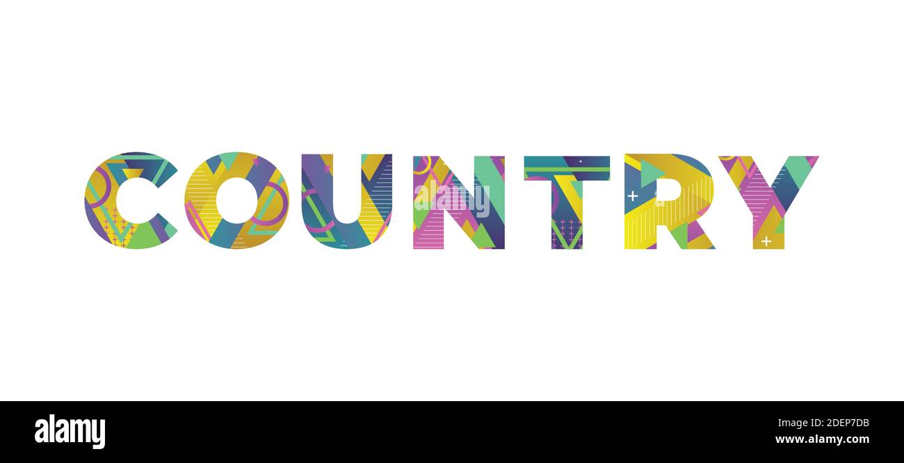 The word COUNTRY concept written in colorful retro shapes and colors ...