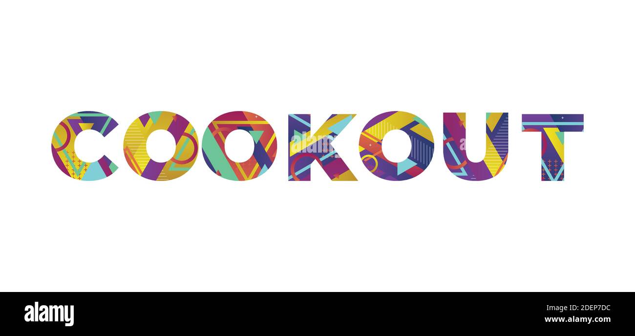 The word COOKOUT concept written in colorful retro shapes and colors ...