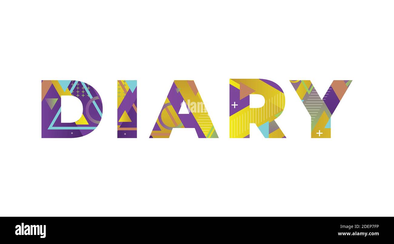 The word DIARY concept written in colorful retro shapes and colors ...