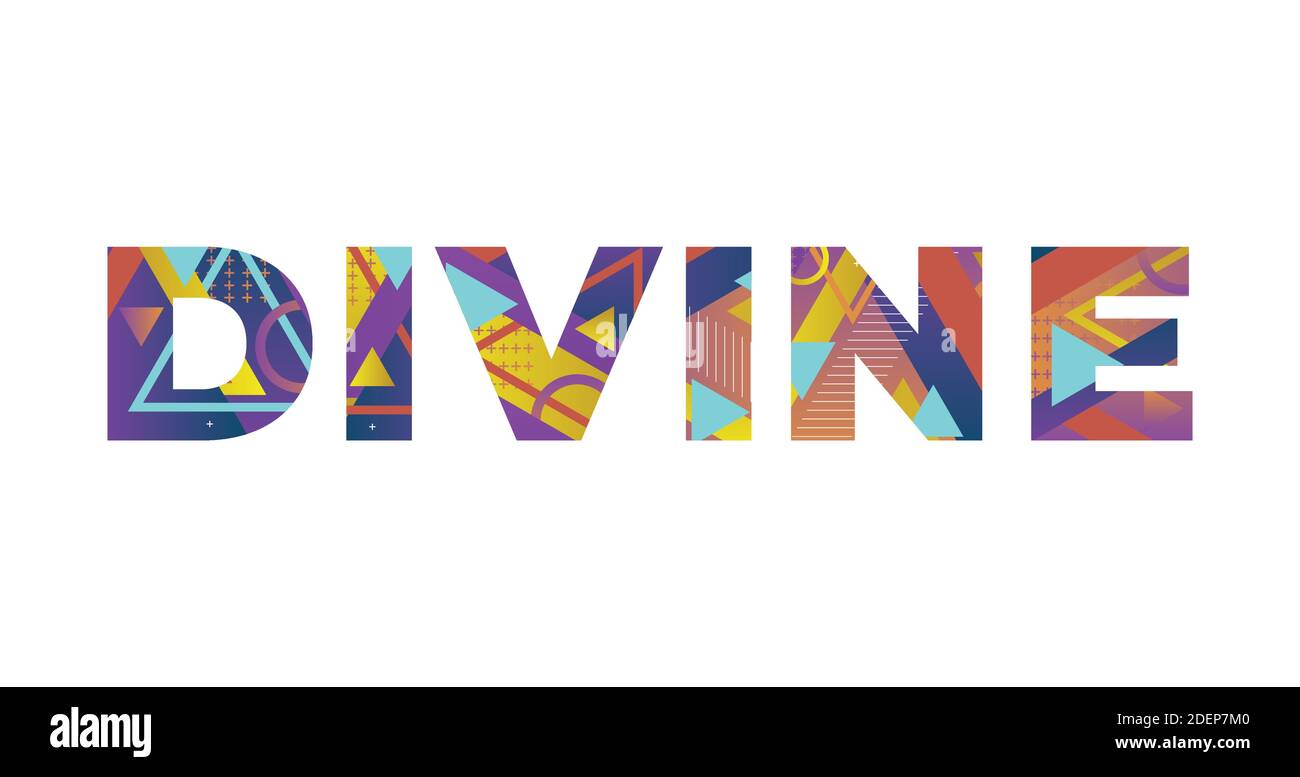 The word DIVINE concept written in colorful retro shapes and colors ...