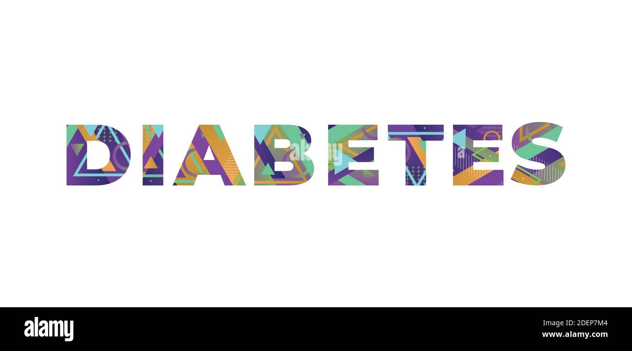 The word DIABETES concept written in colorful retro shapes and colors ...