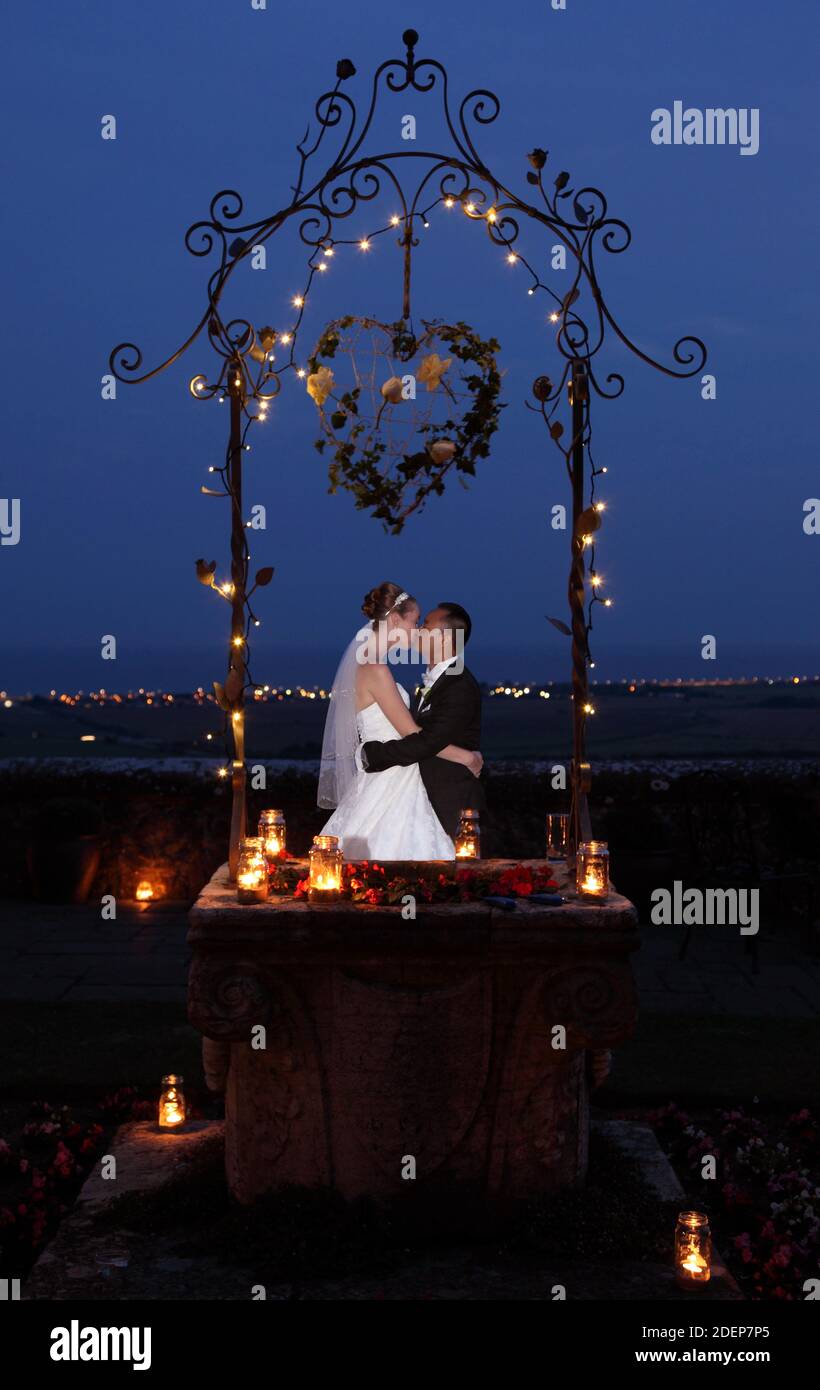 Candlelit night wedding at Lympne Castle Stock Photo - Alamy