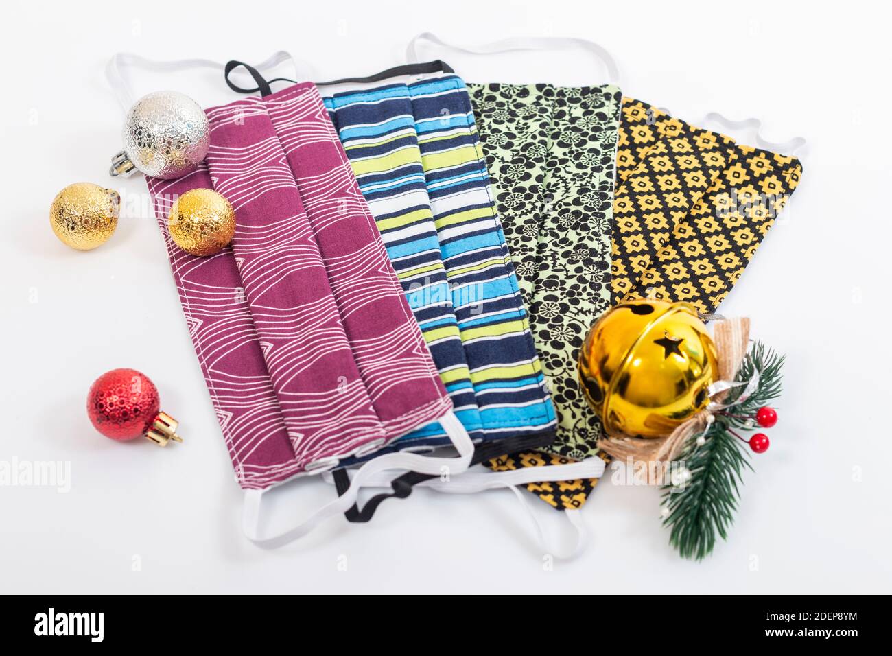 handmade colorful face masks isolated on a white background Stock Photo ...