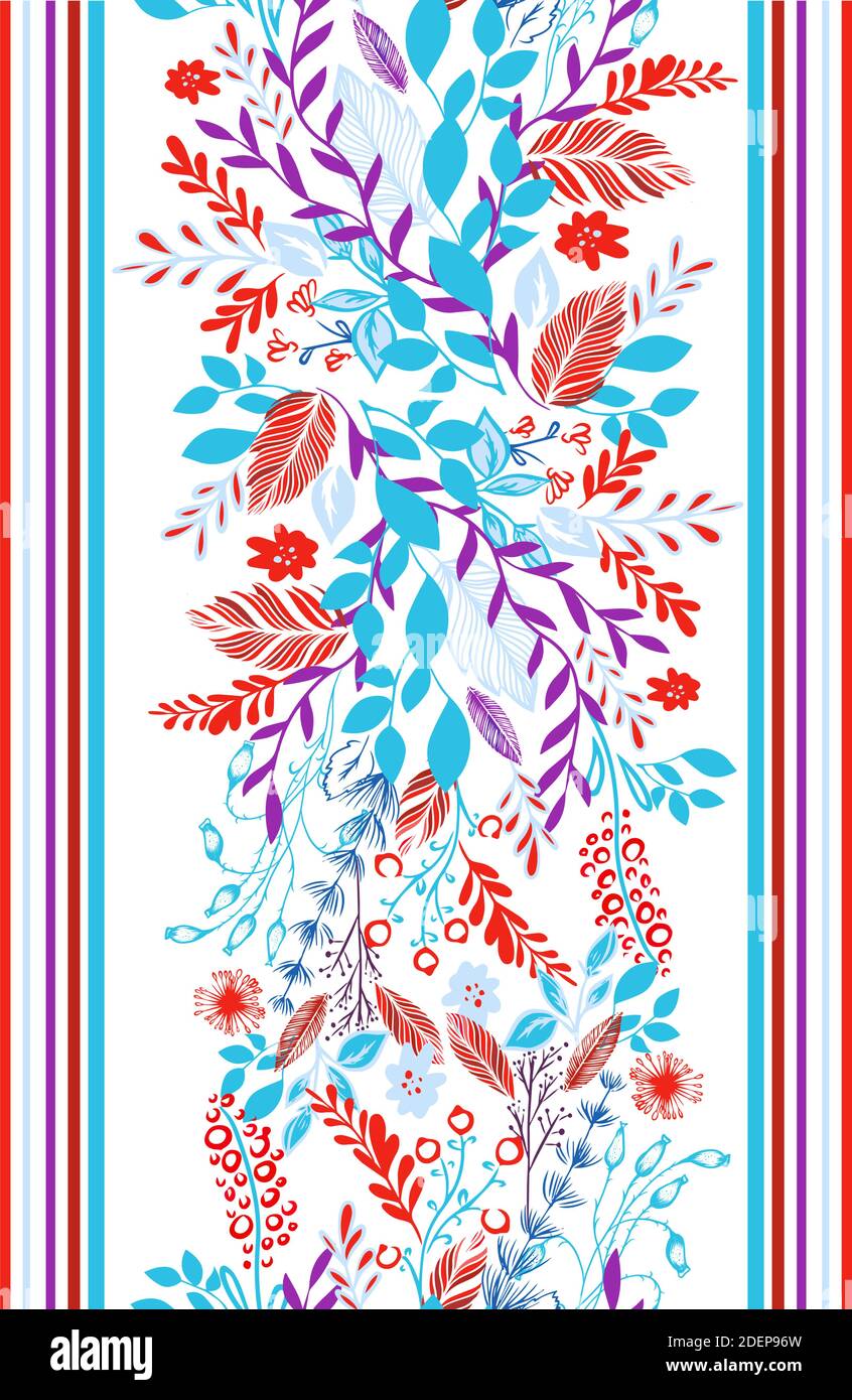 A seamless background with red and blue flowers and leaves. Seamless ...