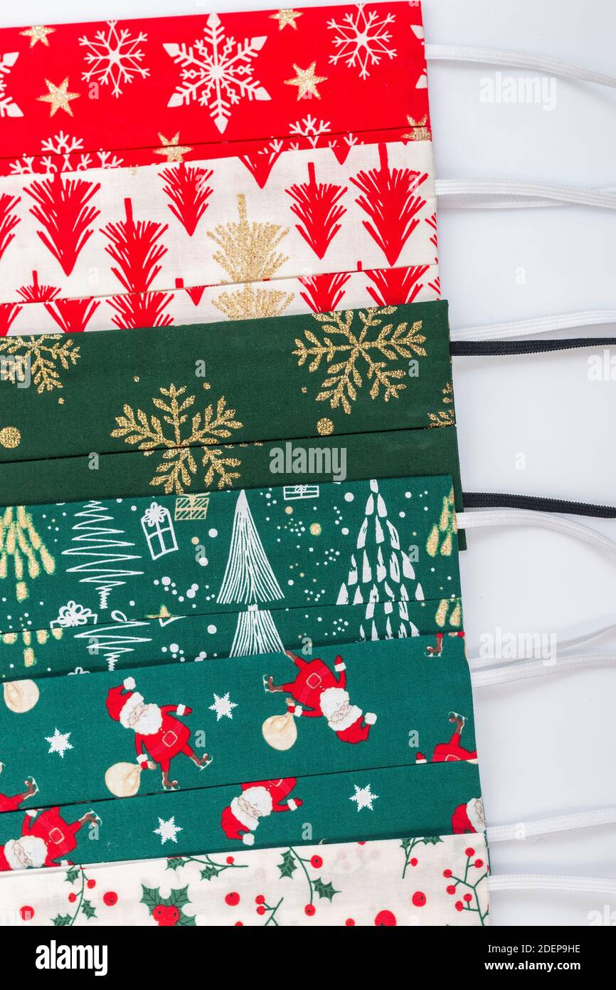 christmas handmade colorful face masks isolated on a white background ...