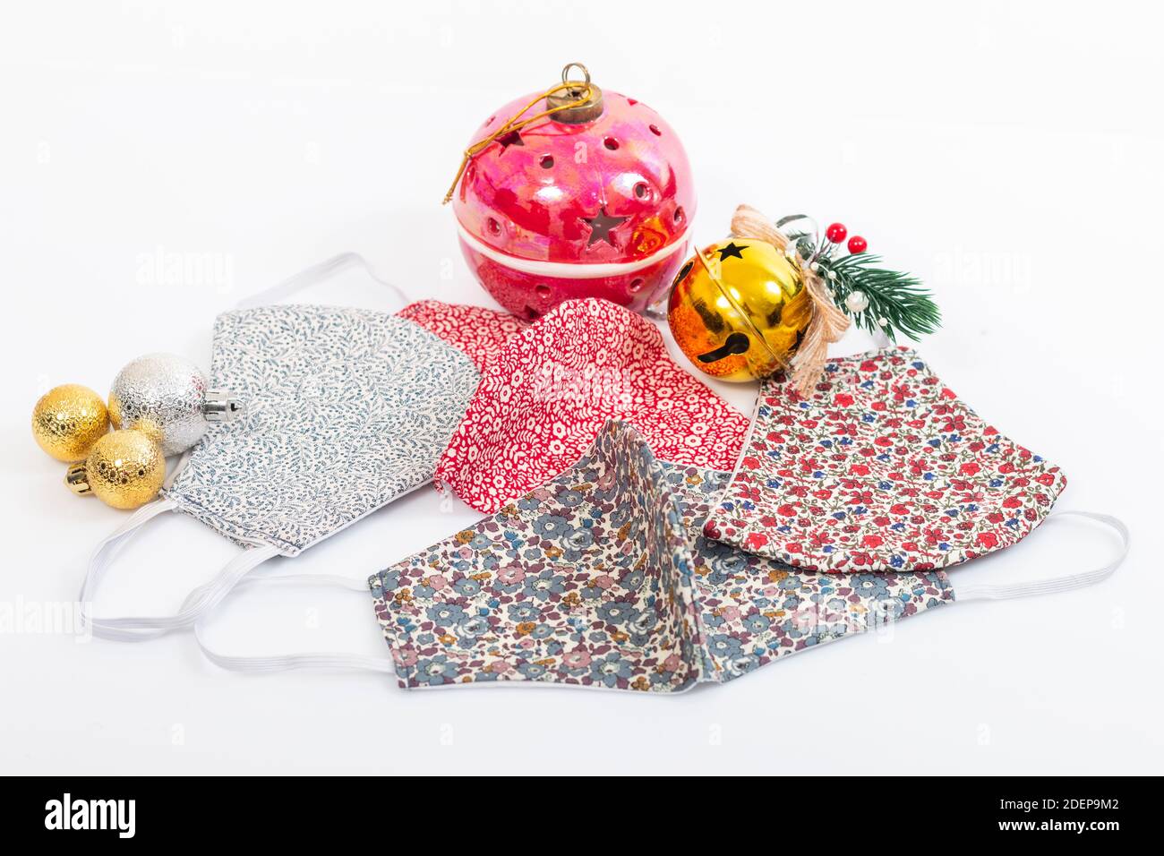 handmade colorful face masks isolated on a white background Stock Photo ...