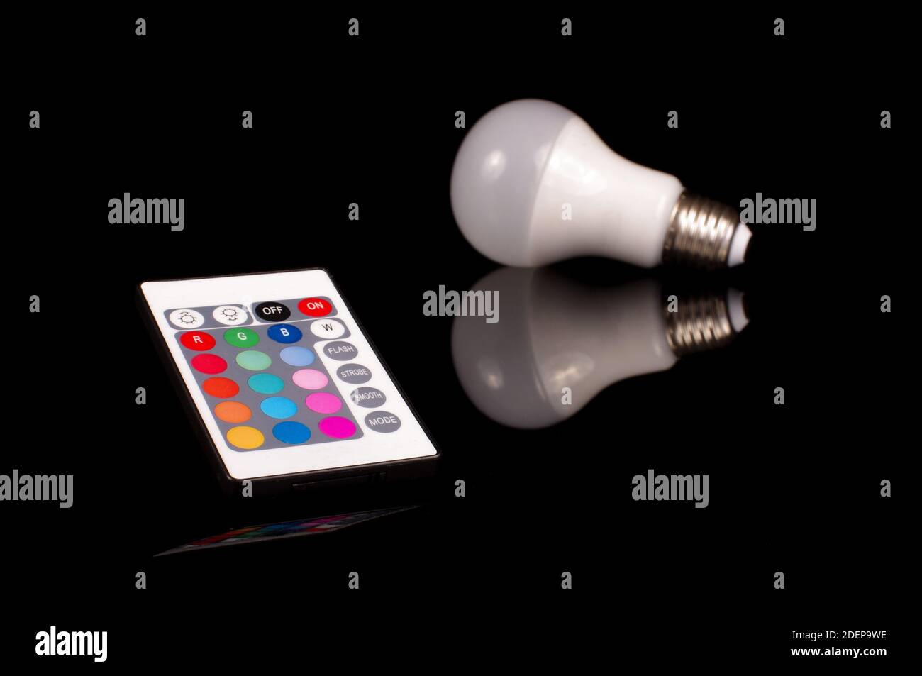 Remote control for light emitting diode LED theme light bulb isolated ...