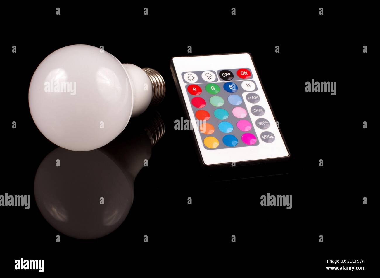 Remote control for light emitting diode LED theme light bulb isolated ...