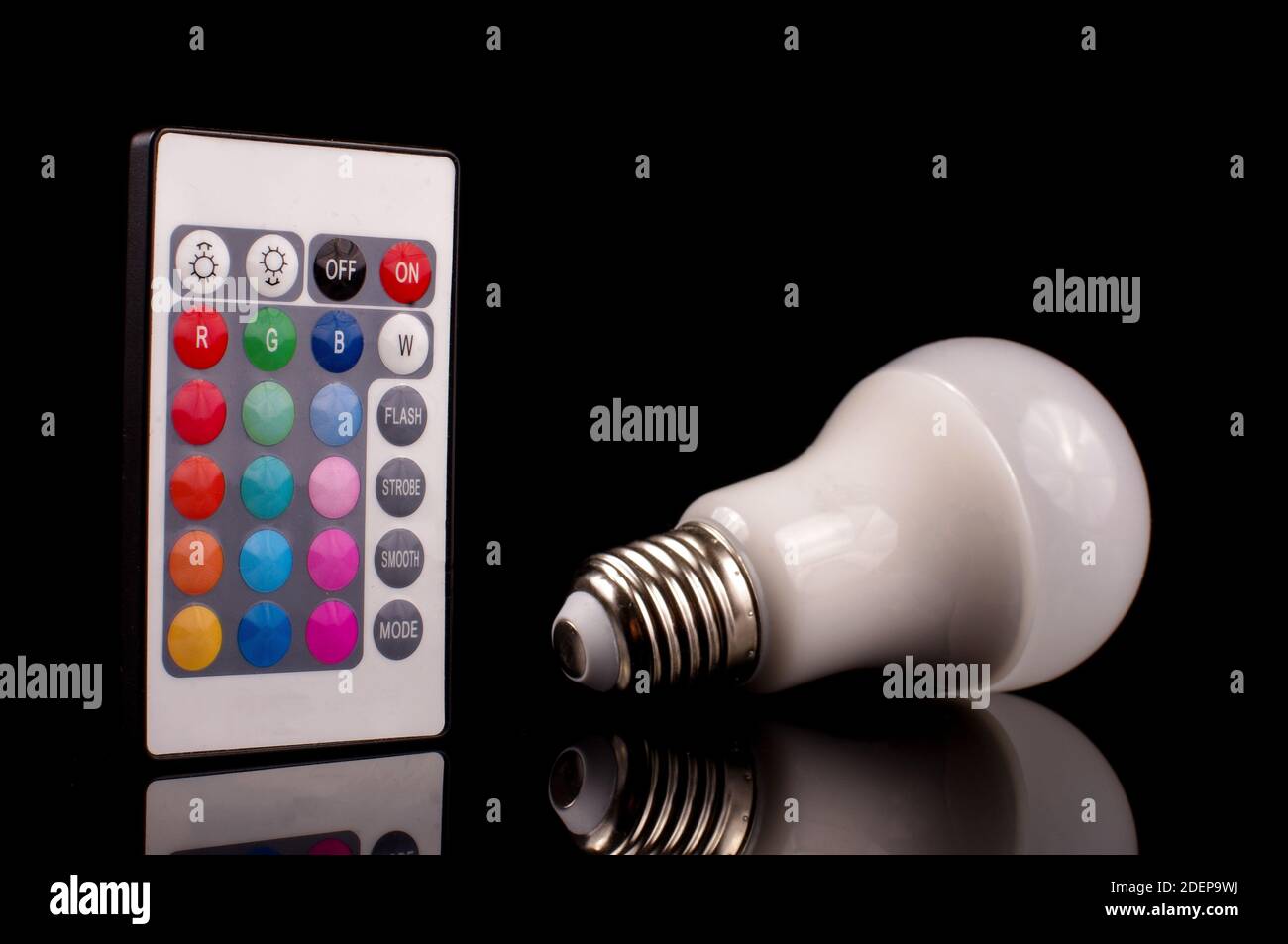 Remote control for light emitting diode LED theme light bulb isolated ...