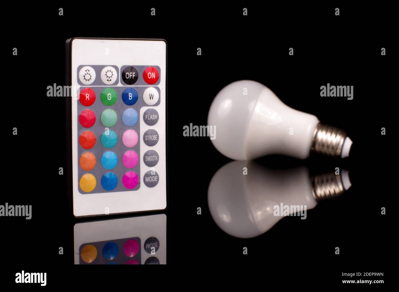 Remote control for light emitting diode LED theme light bulb isolated ...