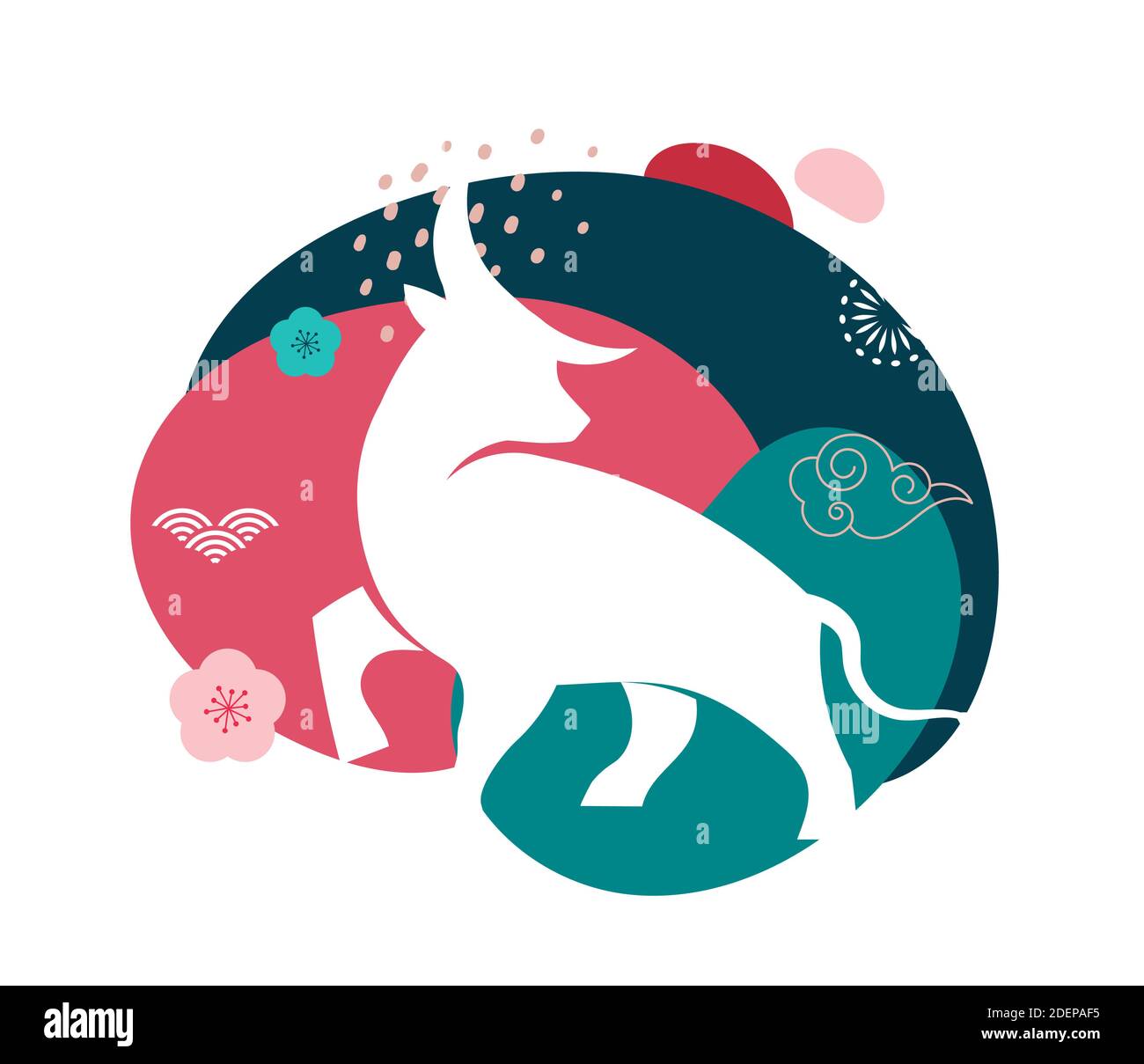 Chinese new year 2021 year of the ox, red cow, Chinese zodiac symbol ...