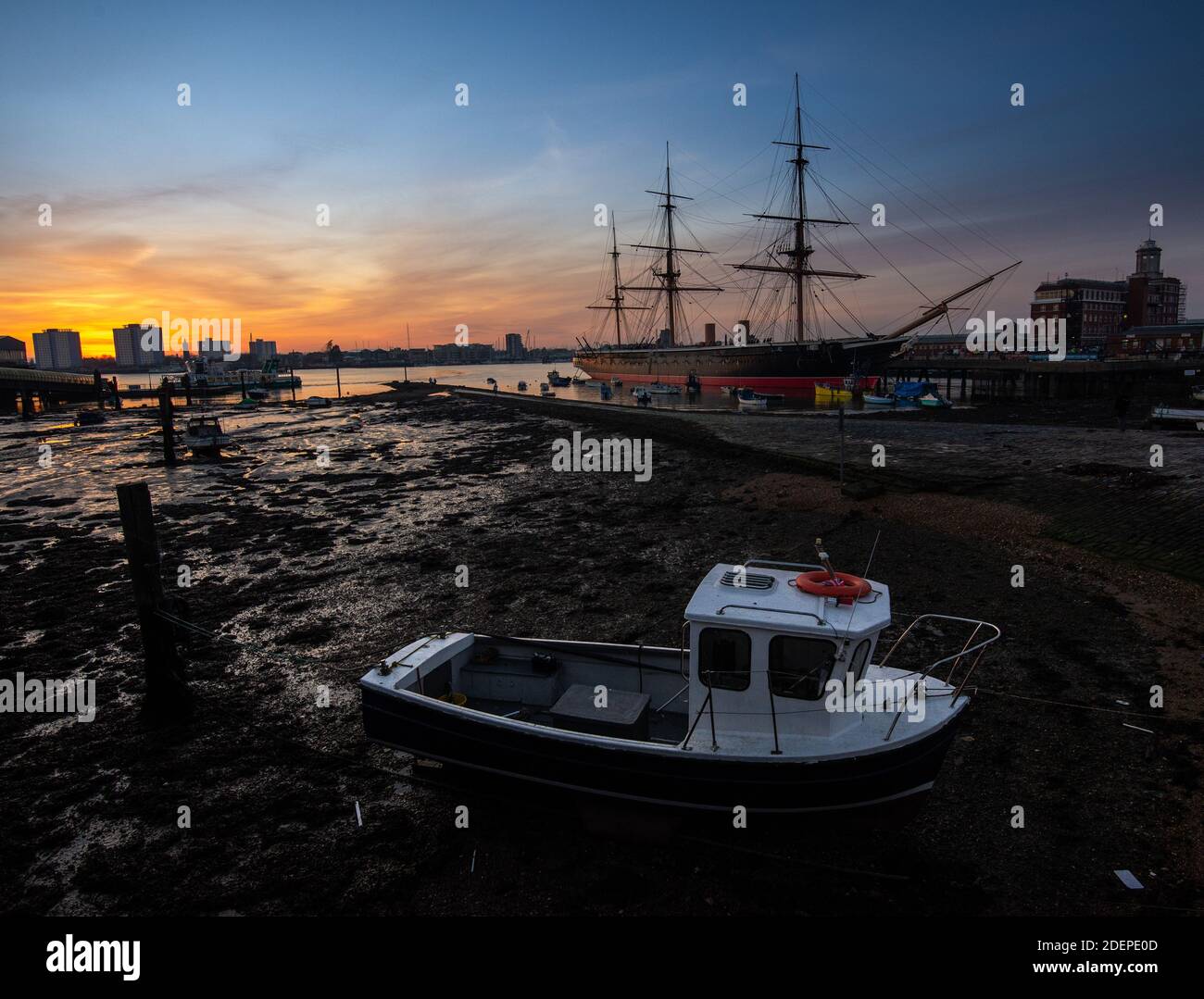 The preserved 19th Century warship HMS Warrior in Portsmouth Harbour ...